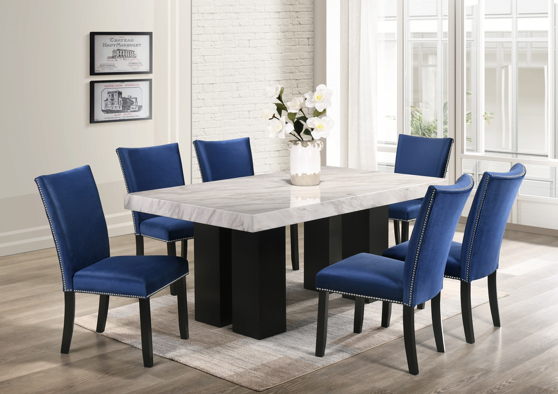 Finland Blue - (GENUINE MARBLE) Table & 6-Chairs – Smartway Furniture